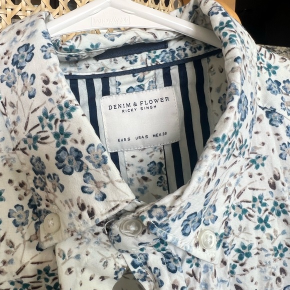 Denim & Flower | Shirts | Denim Flower Blue Floral Shirt | Poshmark